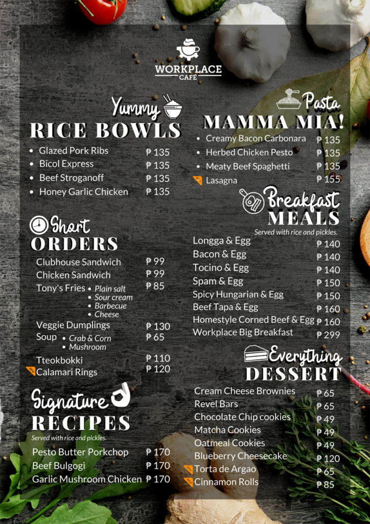 Menu – The Workplace Cafe